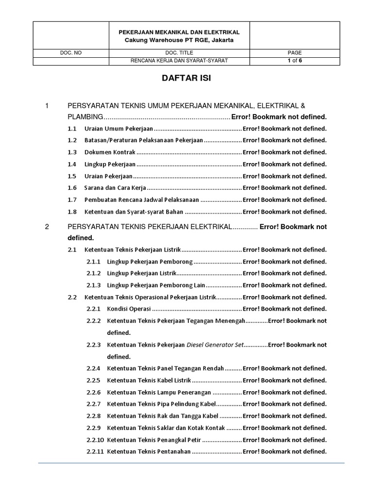RKS MEP WH CAKUNG - Daftar Isi | PDF