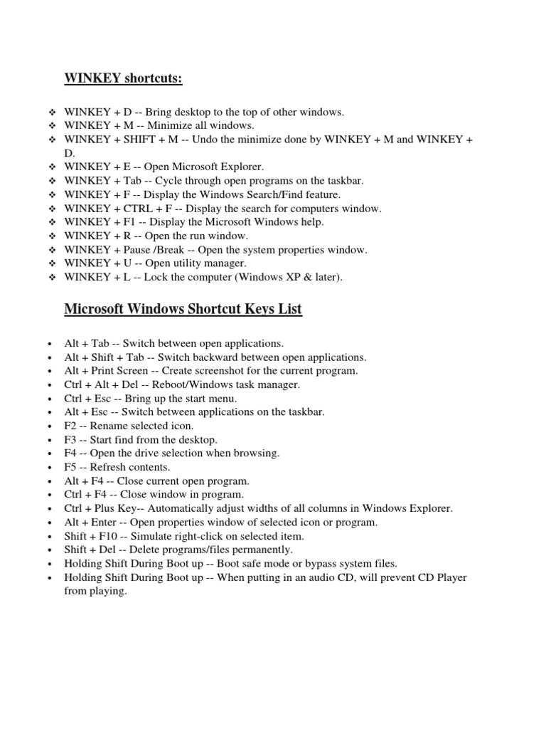 WINKEY Shortcuts | PDF | Art | Technology & Engineering