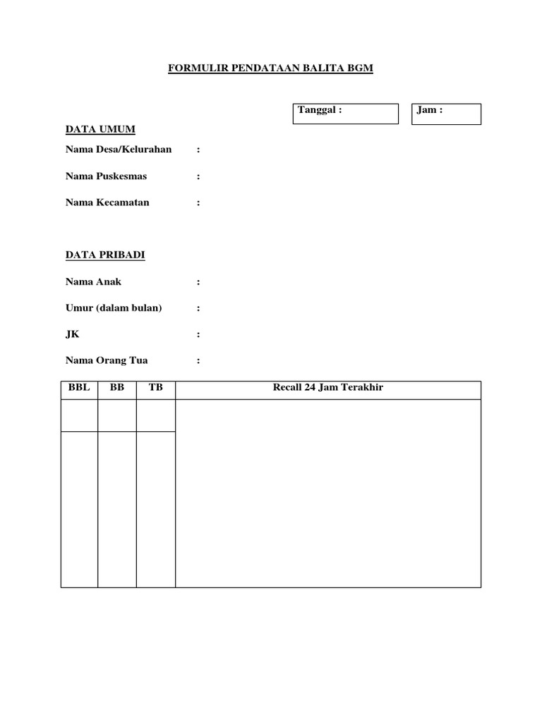 FORMULIR PENDATAAN BALITA BGM Riaaa | PDF