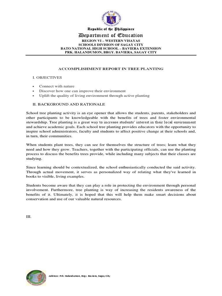 Tree Planting Report by Batong National High School | PDF