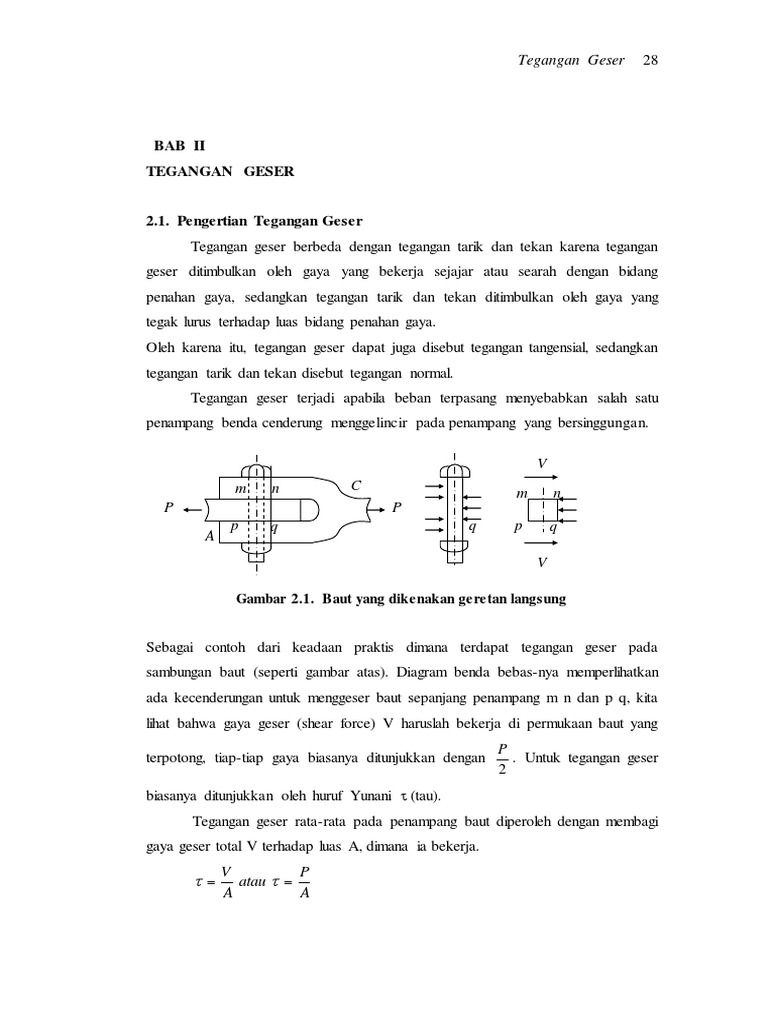 Pengertian dan Contoh Tegangan Geser | PDF