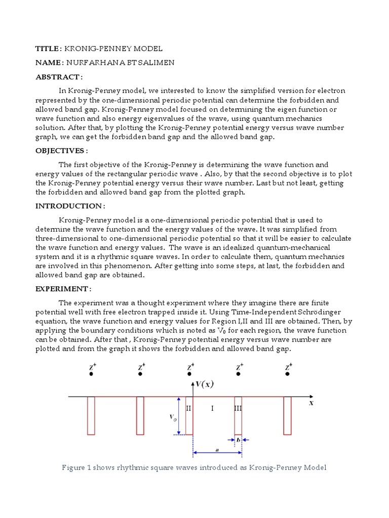 Kronig-Penney Model (Condensed Matter Assignment) | PDF