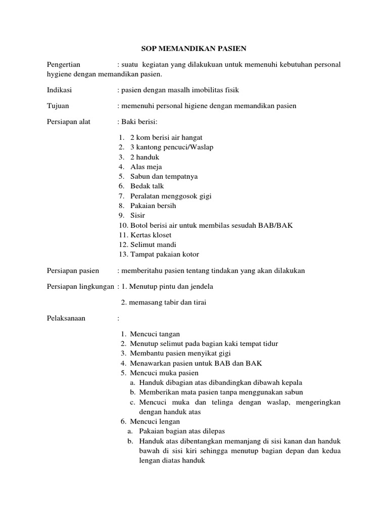 SOP Memandikan Pasien Imobilitas | PDF