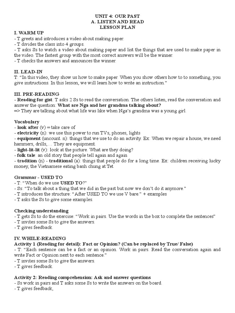 Unit 4 - Listen and Read | PDF