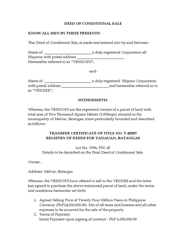 Deed of Conditional Sale | PDF