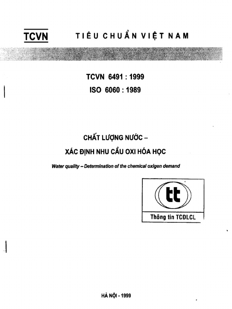 TCVN 6491-1999 - ISO 6060 Water Quality - Determination of The Chemical Oxigen Demand | PDF