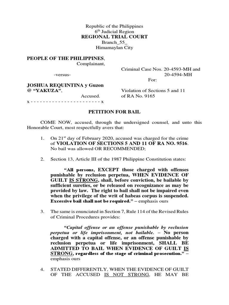 Petition for Bail in Drug Case | PDF