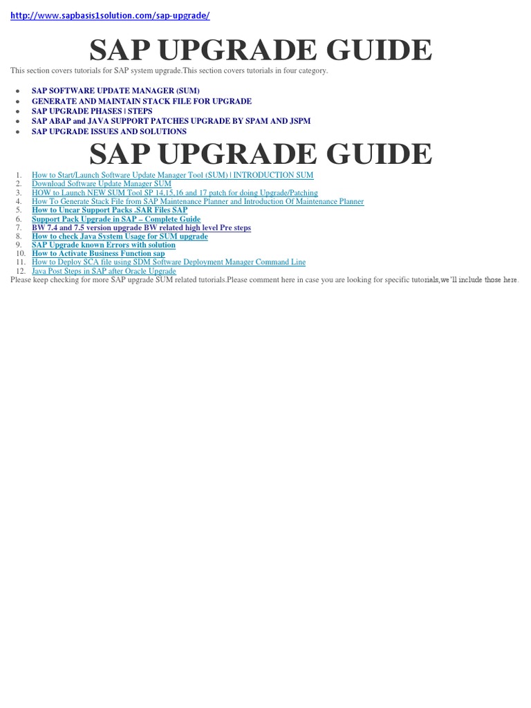 Aaaaaaaa SAP UPGRADE GUIDE | PDF