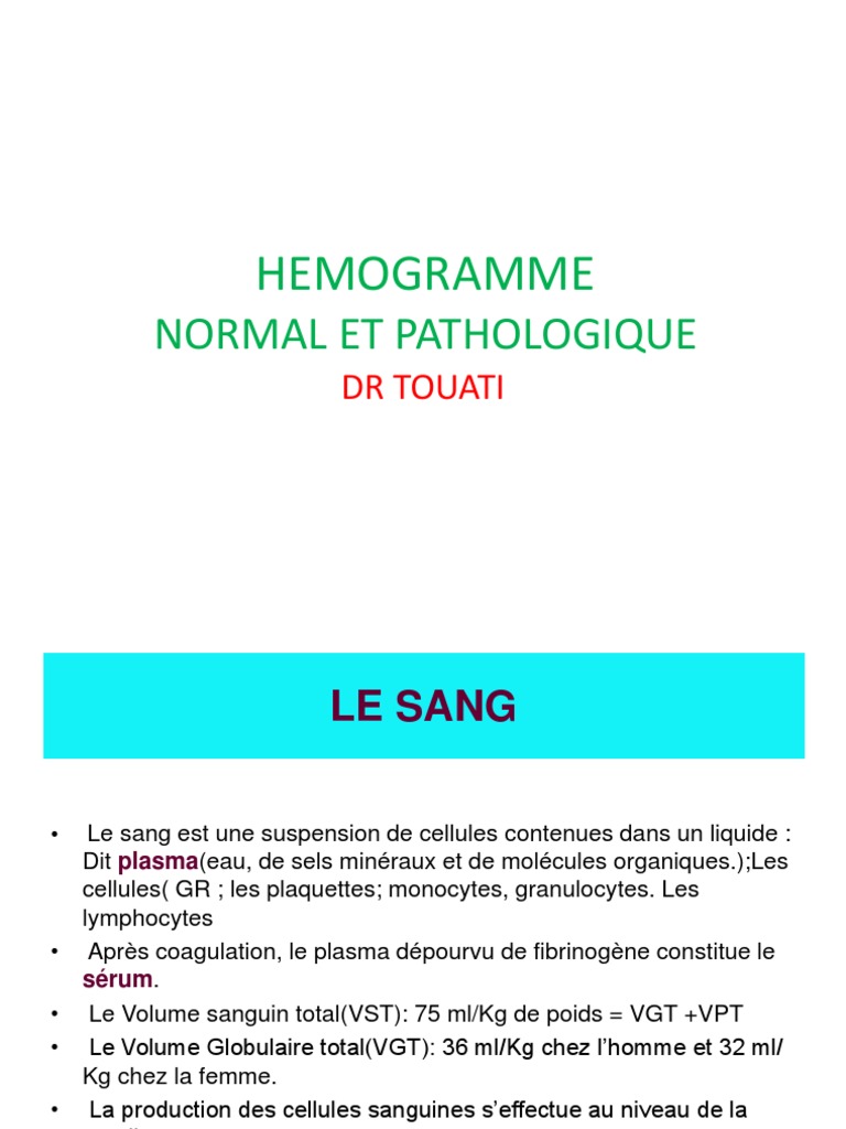 1 - Hémogramme Normal Et Pathologique | PDF