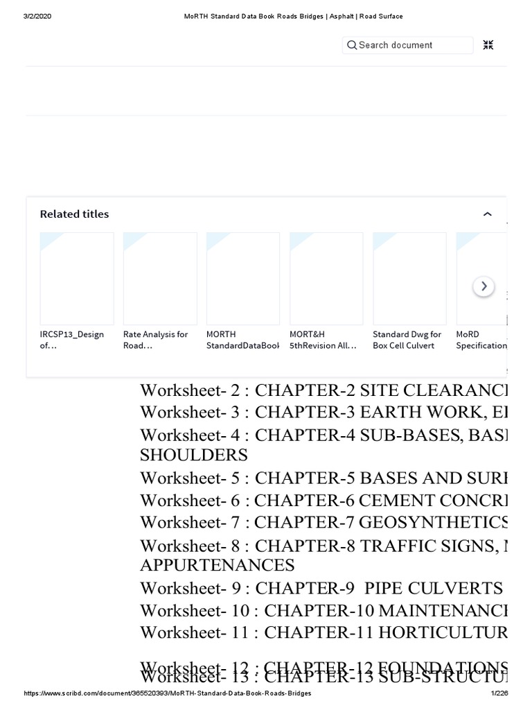 MoRTH Standard Data Book Roads Bridges - Asphalt - Road Surface | PDF