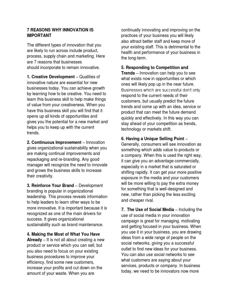 7 Reasons Why Innovation Is Important | PDF | Business