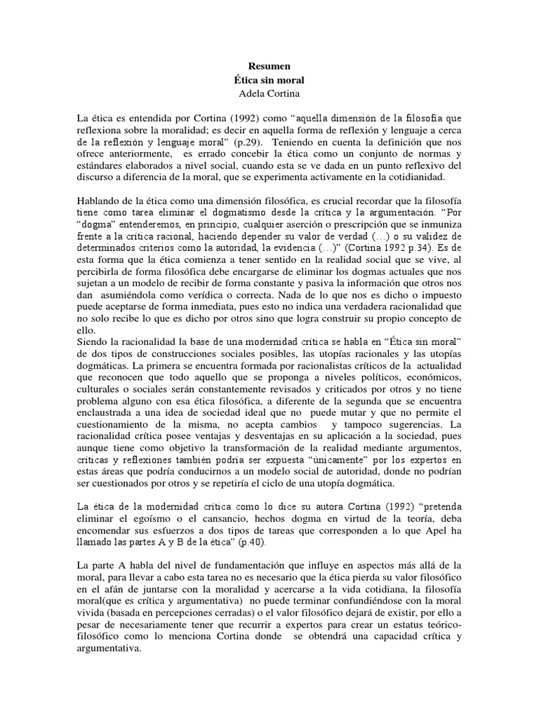 Ética Sin Moral - Resumen | PDF