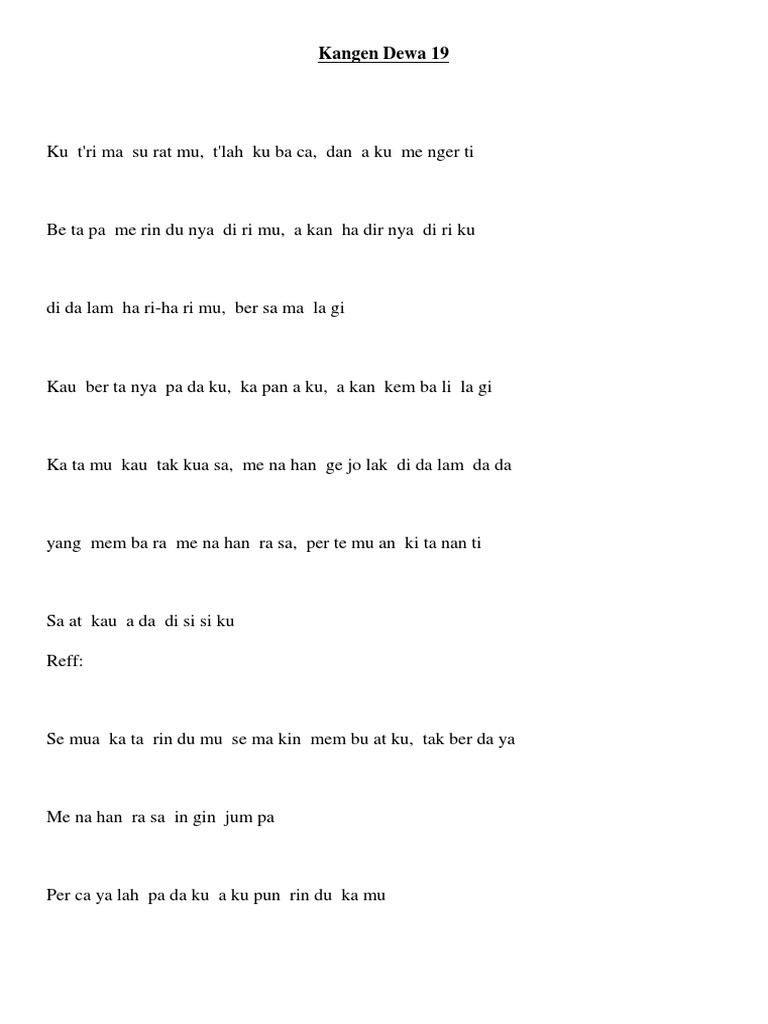 Kangen Dewa 19 Lirik SATB | PDF