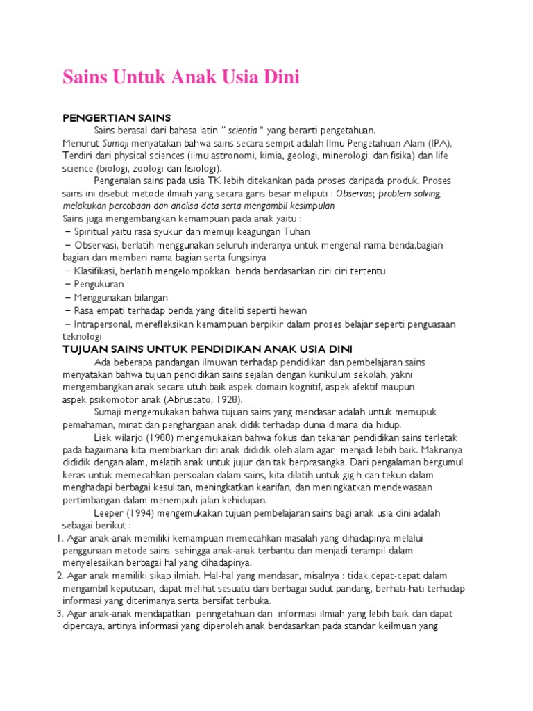 Sains Untuk Anak Usia Dini | PDF