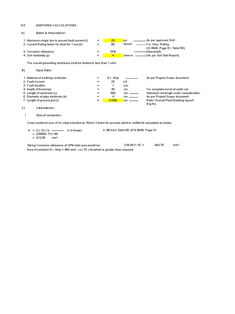 Earthing Calculation - Rafel | PDF