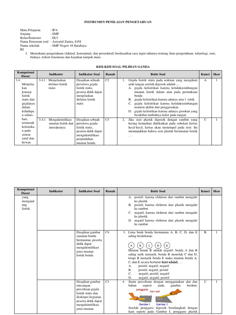Instrumen Penilaian Pengetahuan Fix | PDF