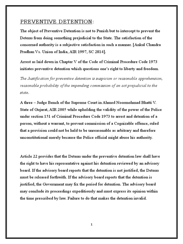 Preventive Detention and Constitution of | PDF