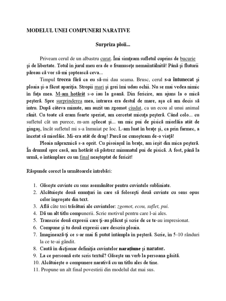 Modelul Unei Compuneri Narative PDF | PDF