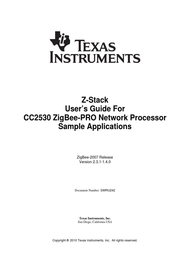 0184.Z-Stack User's Guide For CC2530 ZigBee-PRO Network Processor - Sample Applications PDF | PDF