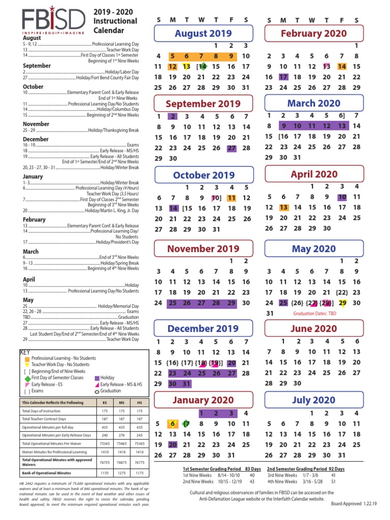 2019-20 - FBISD Instructional Calendar | PDF