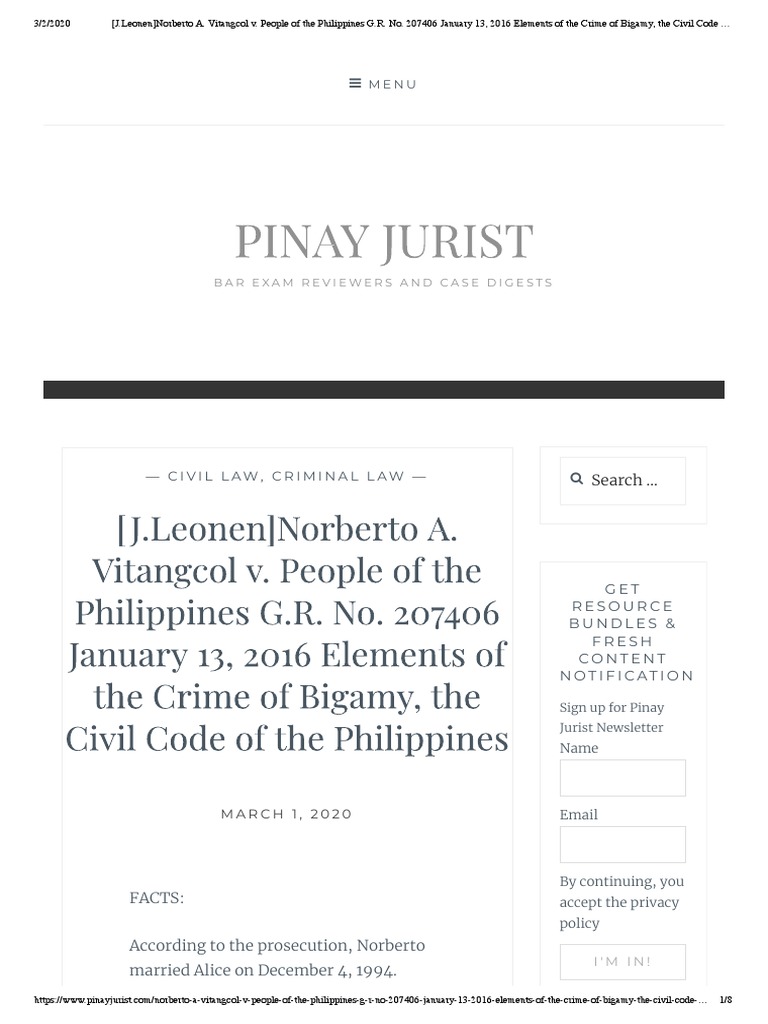 (J.leonen) Norberto A. Vitangcol v. Peop... Ode of The Philippines ...
