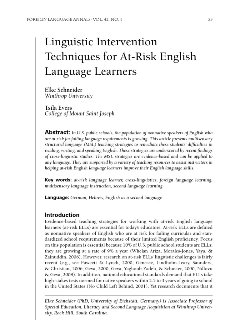 Linguistic Intervention Techniques For At-Risk English Language ...