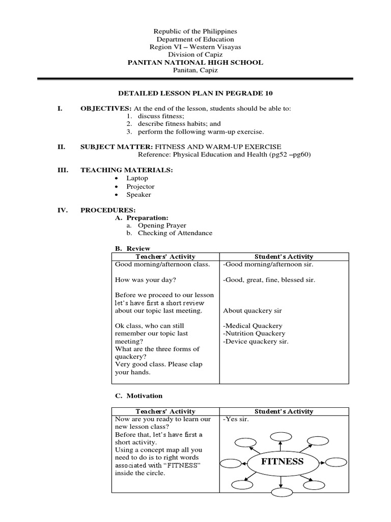 Grade 10 Warm-Up Exercise Lesson Plan | PDF | Self-Improvement