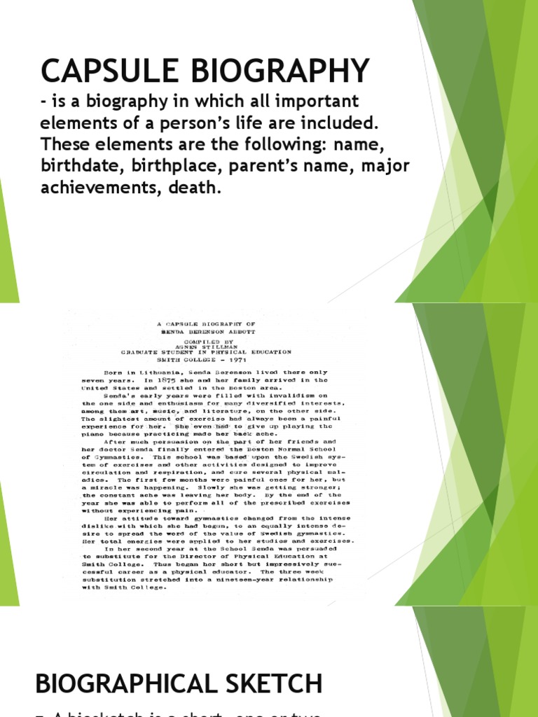 Capsule Biography, Biosketch, Feature Article Summary | PDF