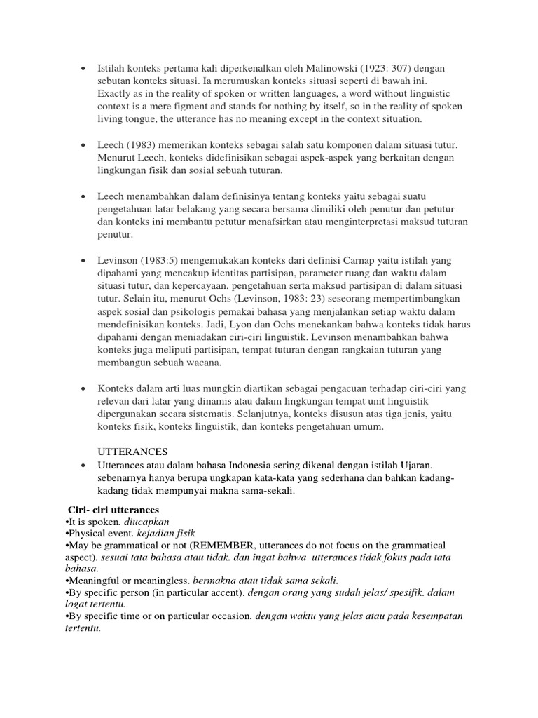 Context of Utterances Summary Giye | PDF