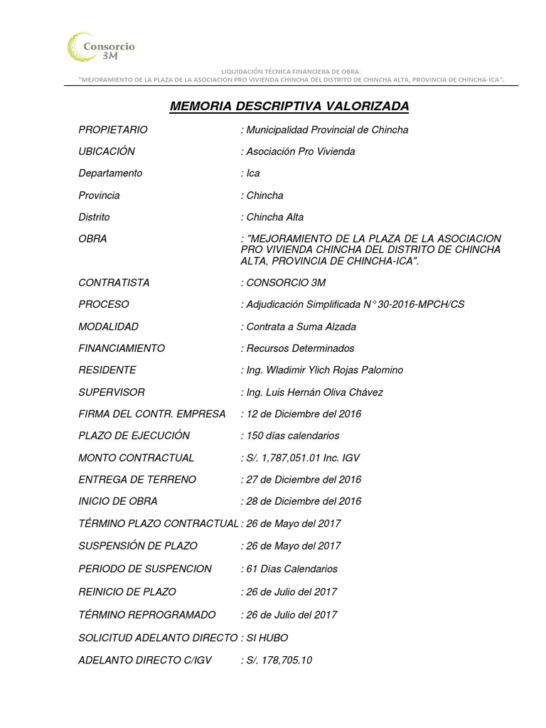 Memoria Descriptiva Valorizada PDF | PDF