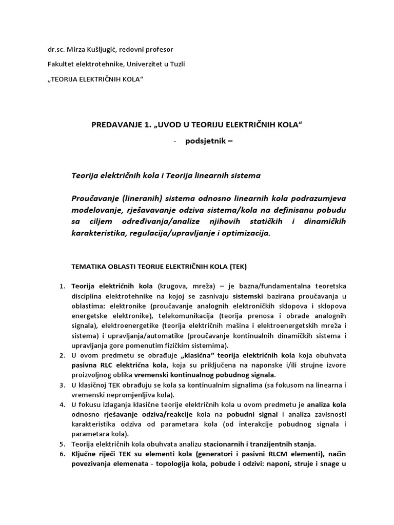 Predavanje 1. UVOD U TEK | PDF