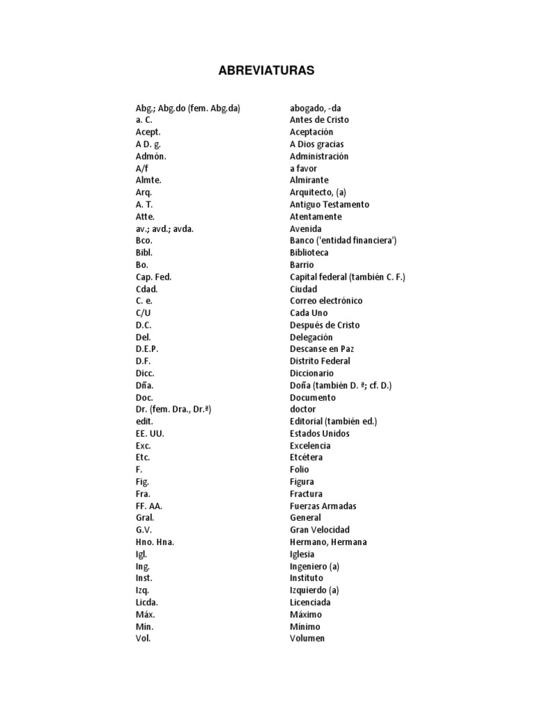 ABREVIATURAS | PDF | Artes del lenguaje y disciplina | Estudios de ...