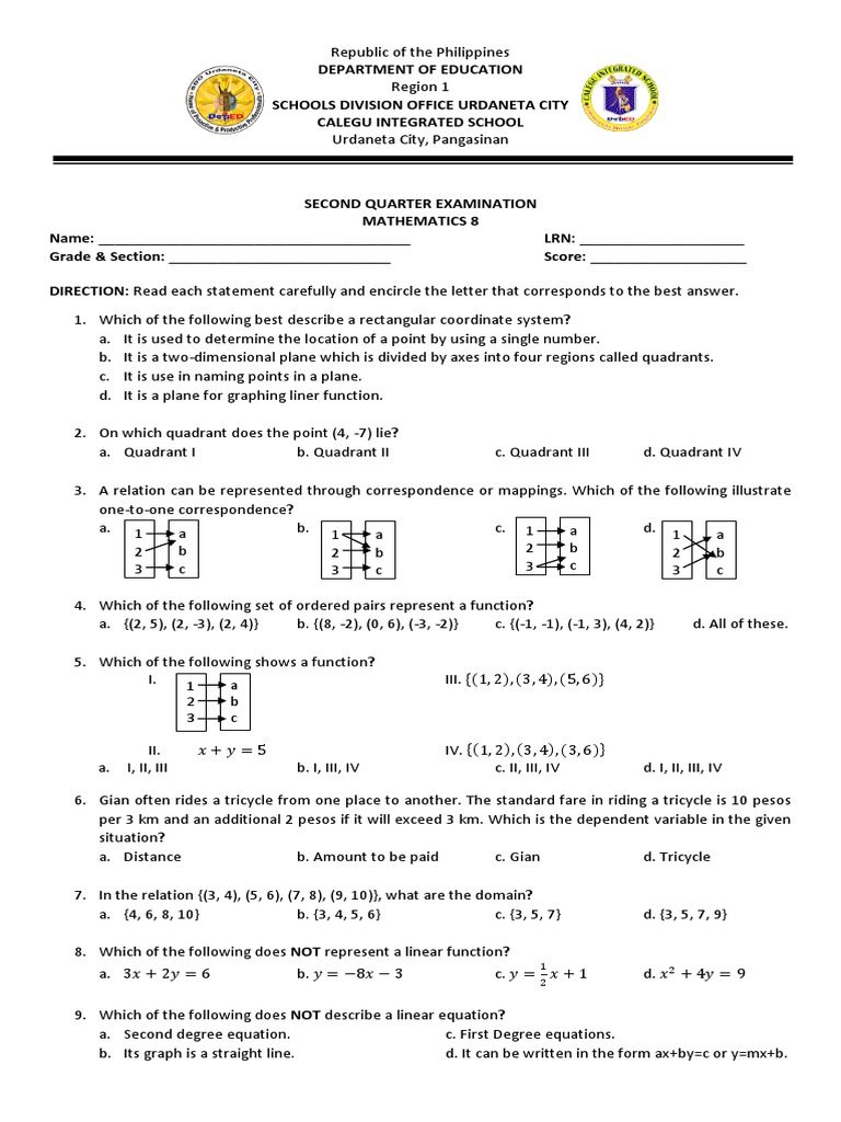 Math 8 2QA TBP | PDF