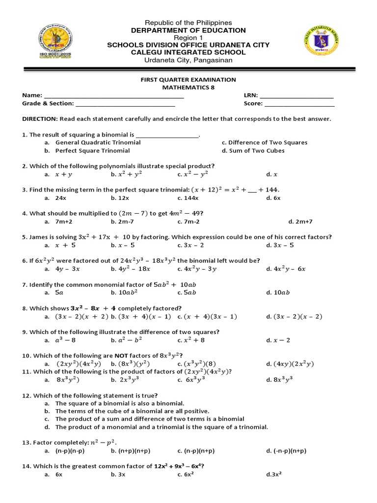 Math 8 - 1qa | PDF