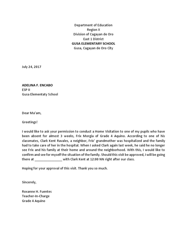 Home Visitation Request for Student | PDF
