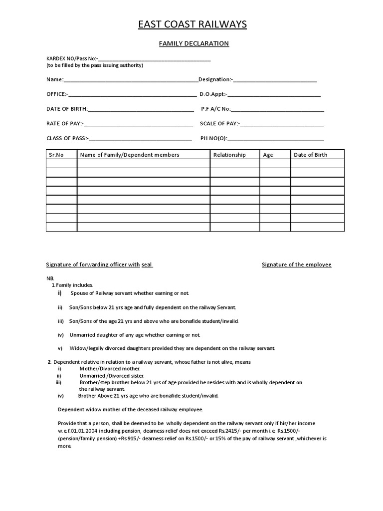 ECOR-family Declaration Form | PDF