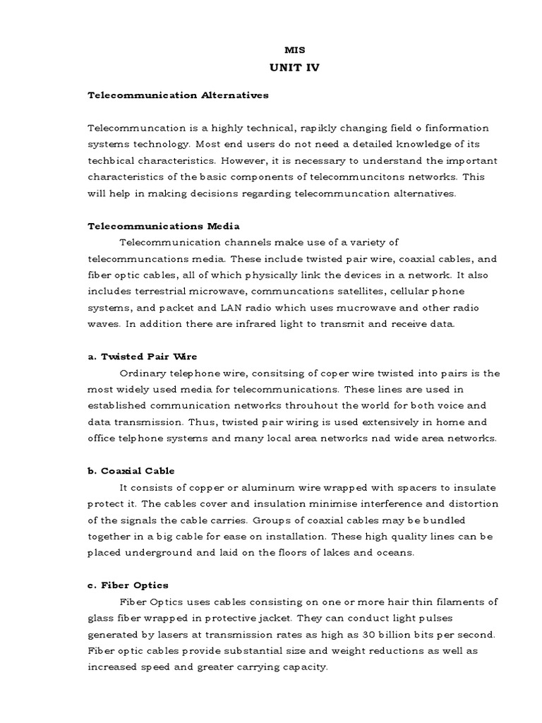 MIS UNIT 4 Telecommunications Network Alternatives | PDF | Business ...