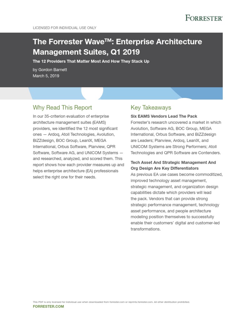 The Forrester Wave™ Enterprise Architecture Management Suites Q1 2019 | PDF