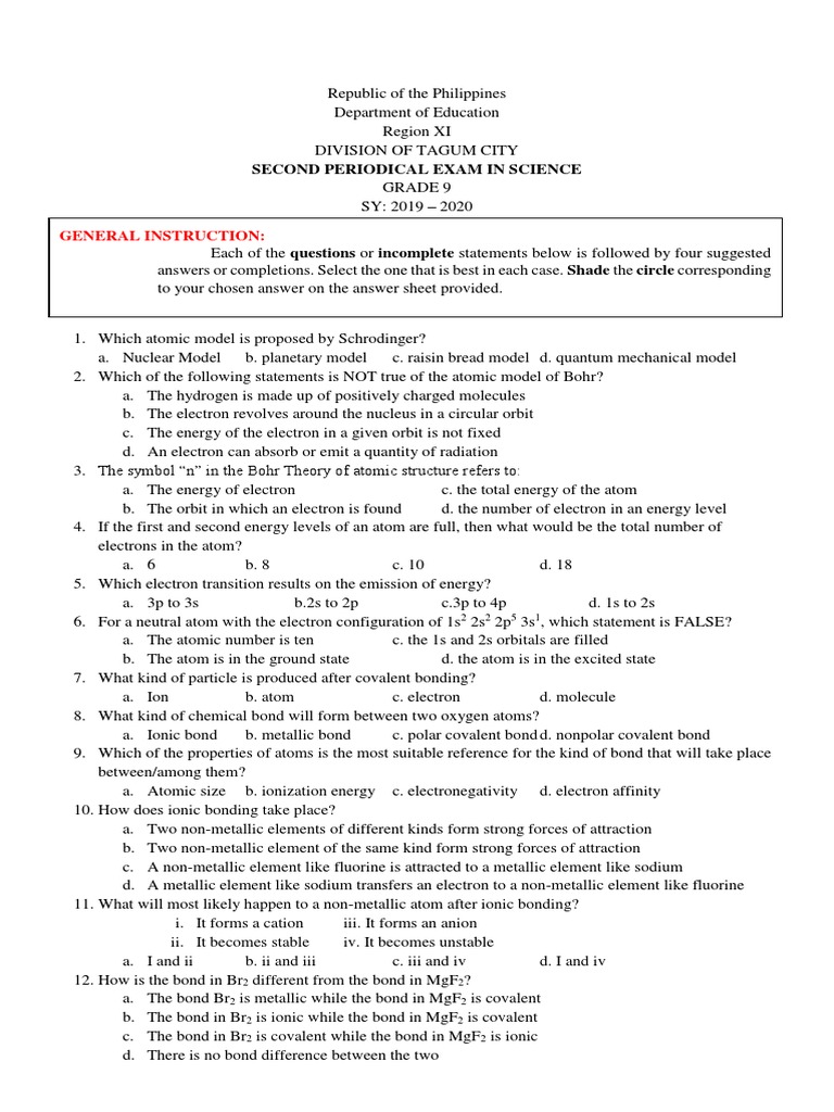 Second Grading Examination Science 9 | PDF