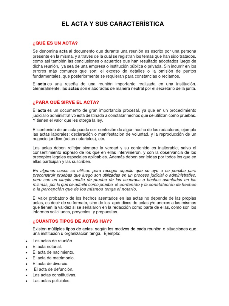 El Acta y Sus Características | PDF