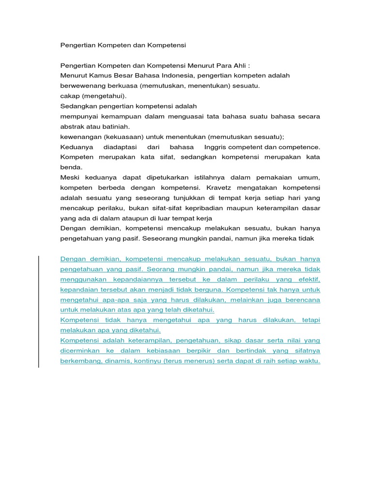 Pengertian Kompeten Dan Kompetensi | PDF