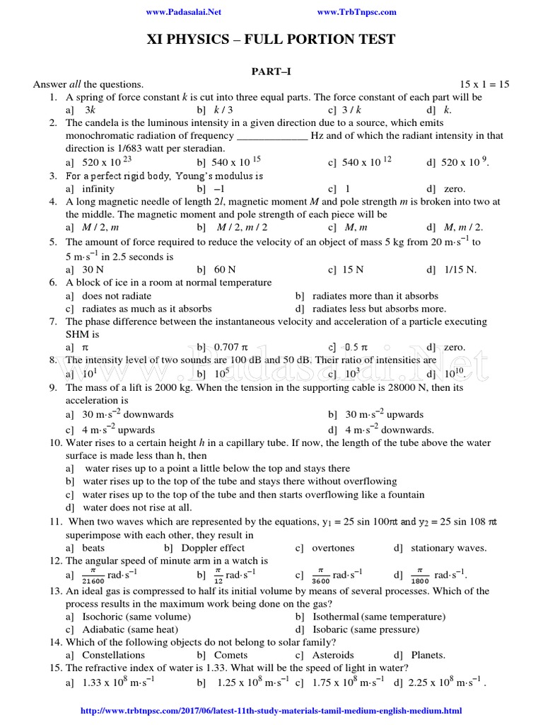 11th Physics Model Question Paper em PDF | PDF