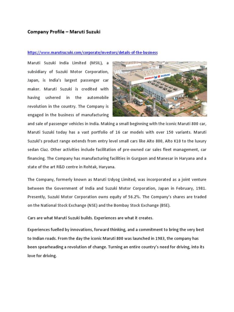 Company Profile Maruti Suzuki | PDF
