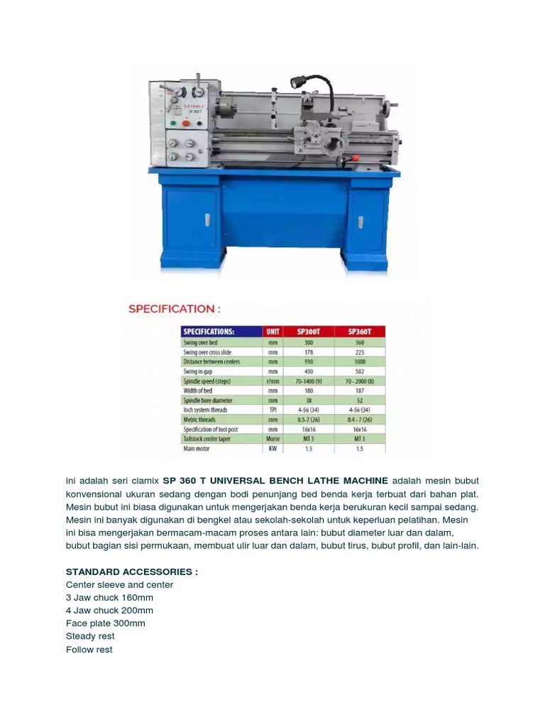 Spesifikasi Mesin BUBUT 1 | PDF