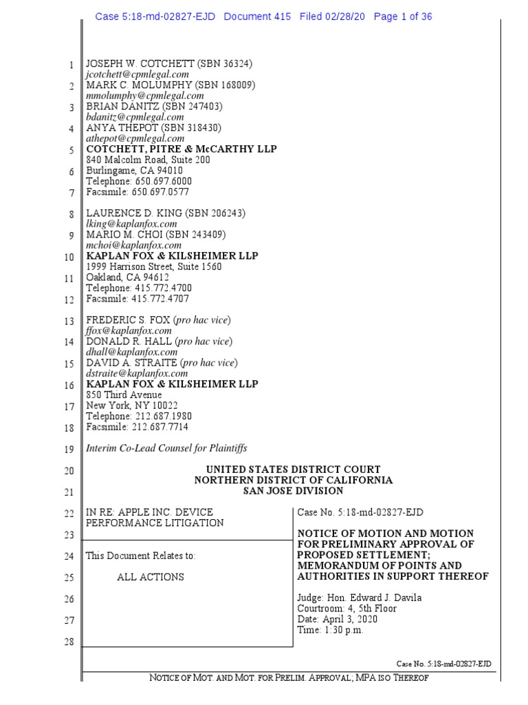 Apple Batterygate Settlement Filing | PDF