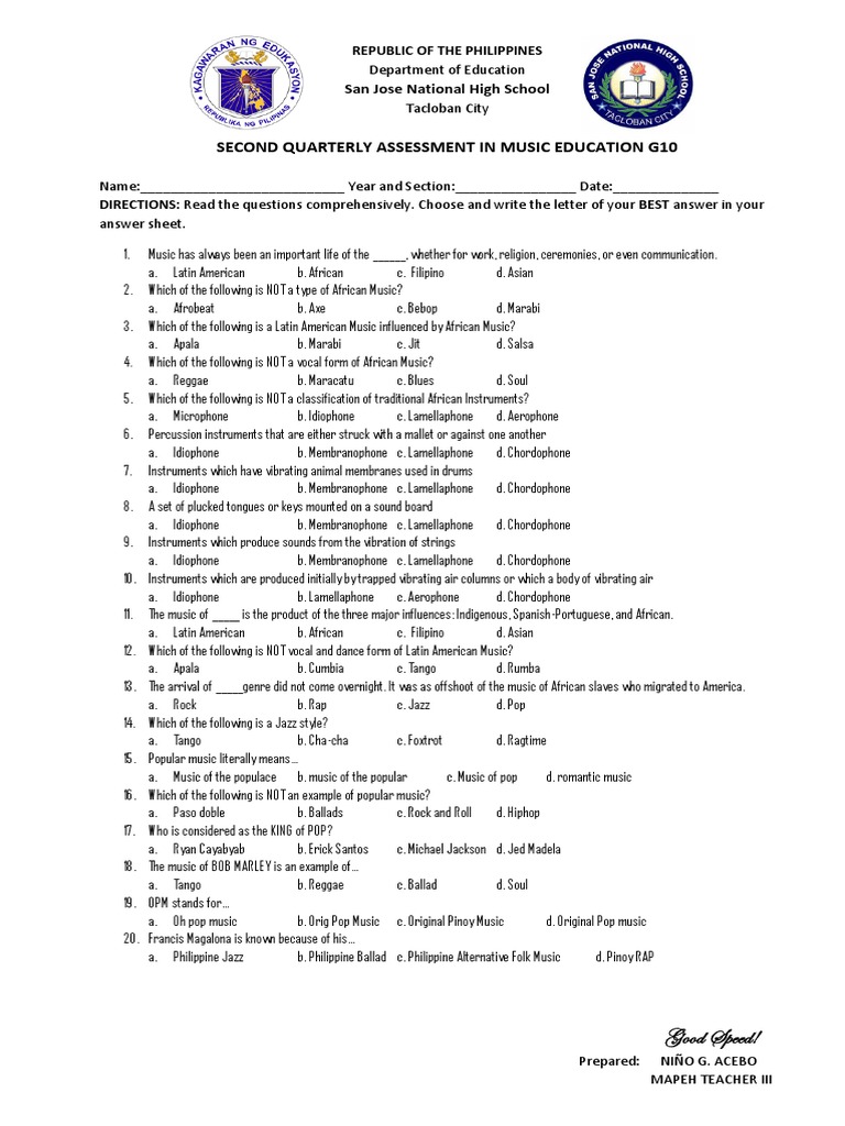 TQ - Secondquarter MAPEH G10 | PDF | Physical Fitness | Entertainment ...