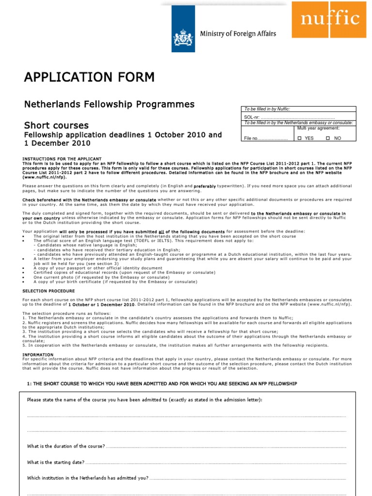 Application Form: Netherlands Fellowship Programmes Short Courses ...