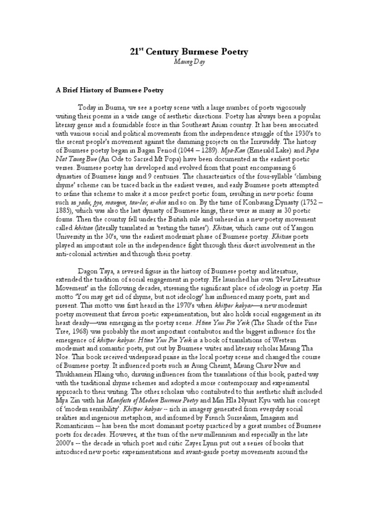 Burmese Poetry's Evolution | PDF | Myanmar | Poetry