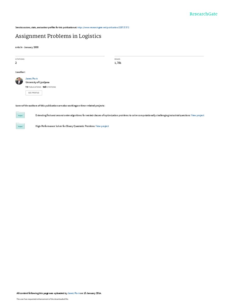 Assignment Problems in Logistics | PDF | Mathematical Optimization ...