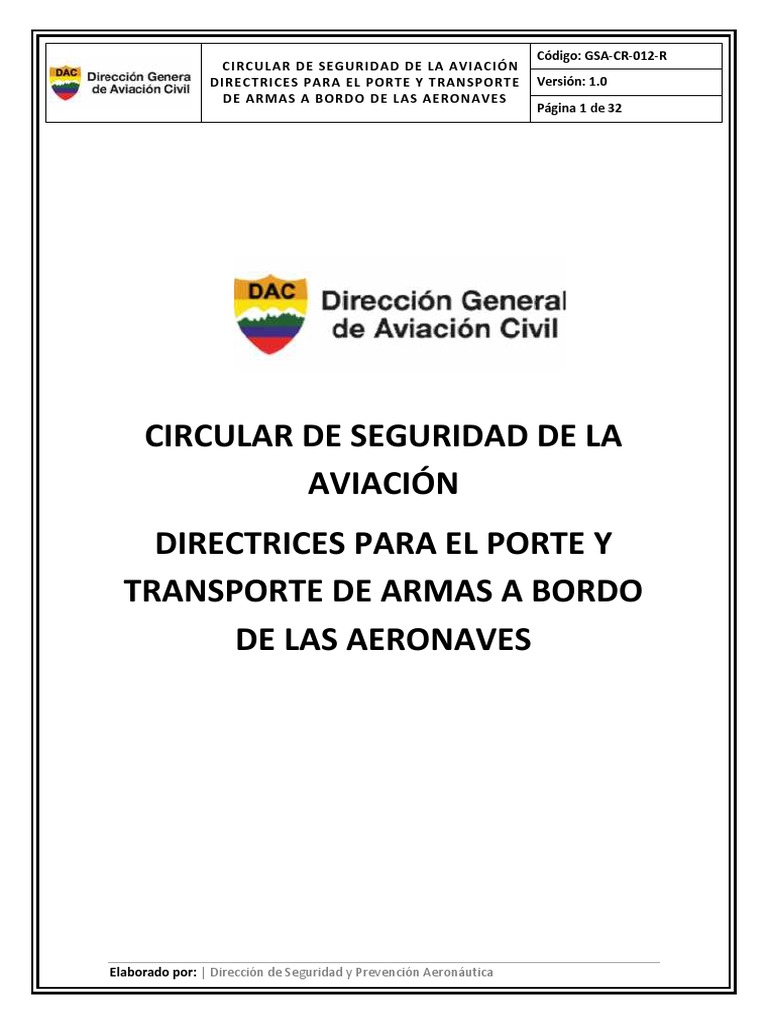GSA-CR-012-R Directrices Porte y Transporte de Armas A Bordo | PDF ...